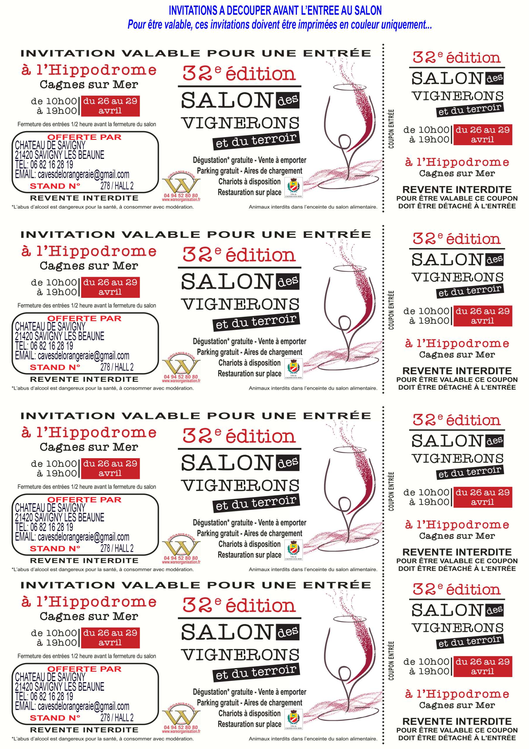 Invitation salon des vignerons Cagnes-sur-Mer (Château de Savigny-lès ...